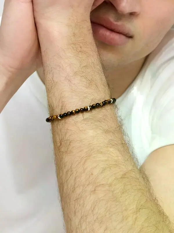 Mateo Hex Nut Tiger's Eye Bead Bracelet - Brown