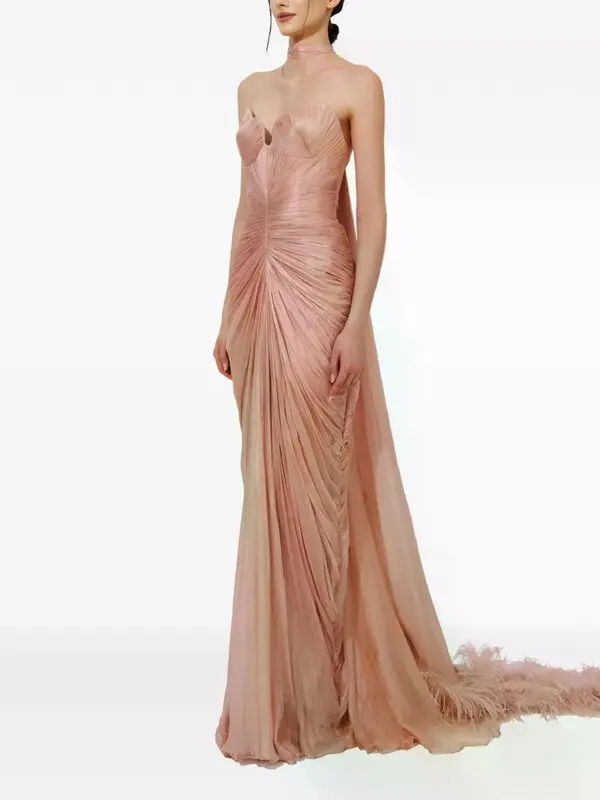 IRIS SERBAN Feather-trim Maxi Dress