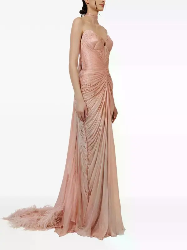 IRIS SERBAN Feather-trim Maxi Dress