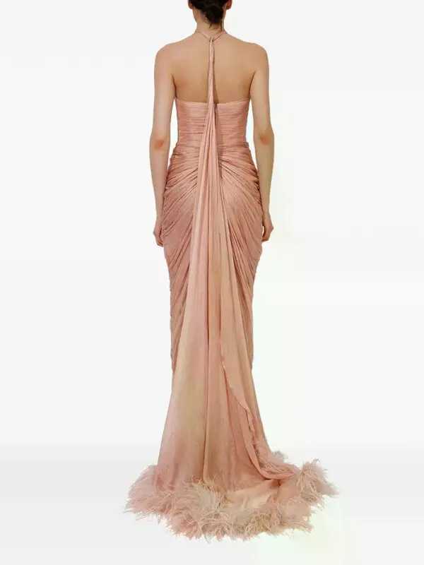 IRIS SERBAN Feather-trim Maxi Dress
