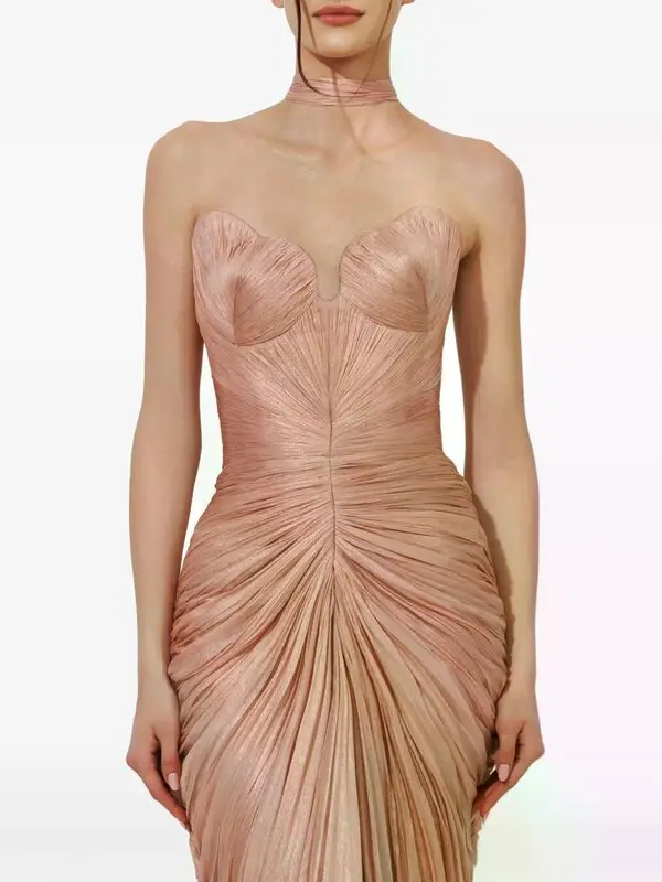 IRIS SERBAN Feather-trim Maxi Dress