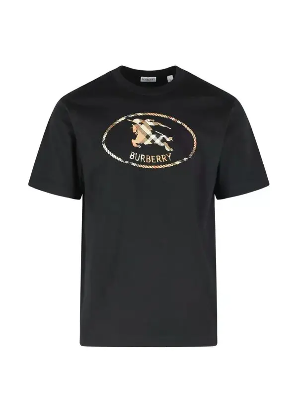 Burberry Checl Logo Cotton T-shirt - Black
