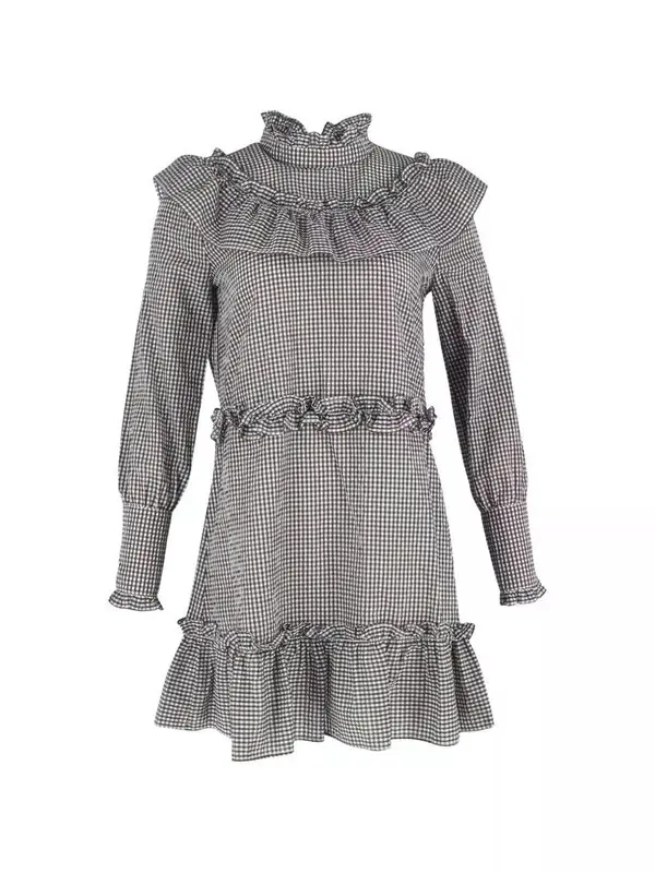 GANNI Gingham Ruffled Mini Dress