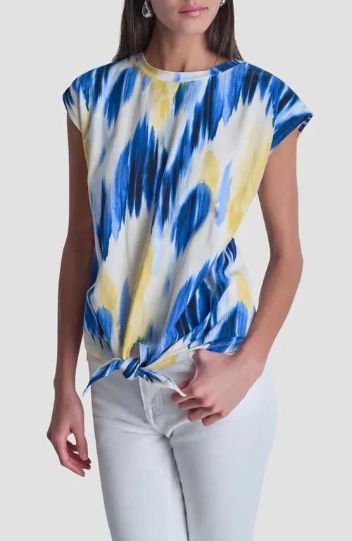 Dkny Abstract Print Side Tie Stretch Cotton Top - Sunlit Shoreline