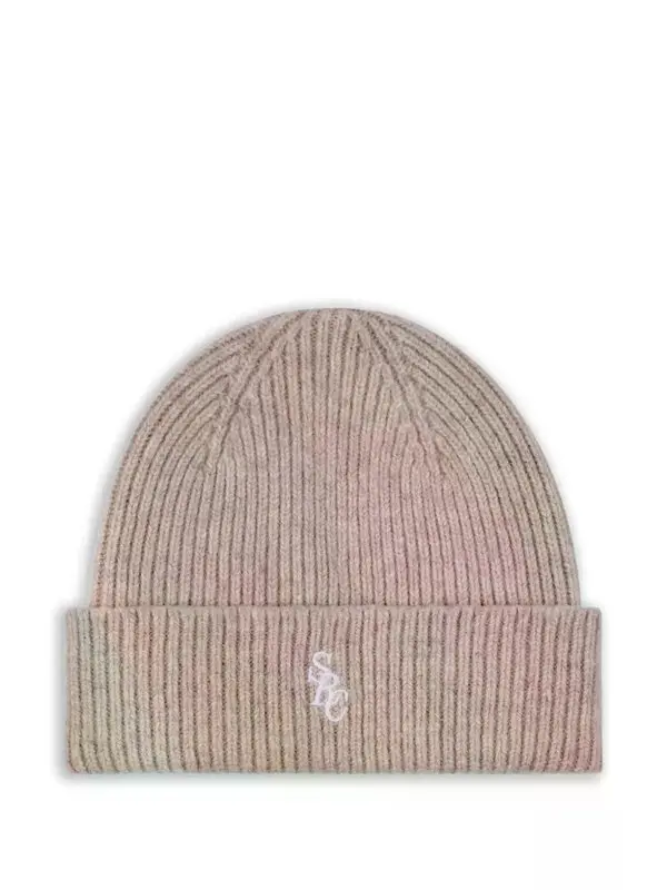 SPORTY & RICH Embroidered-logo Ribbed Beanie - Neutrals