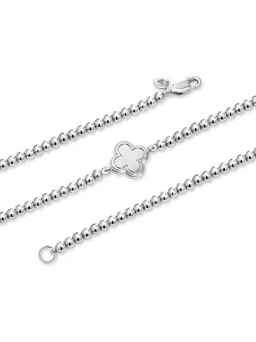 DEVATA Clover Beaded Ball Bracelet - Silver