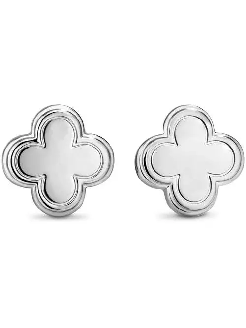 DEVATA Contour-lined Clover Stud Earrings - Silver