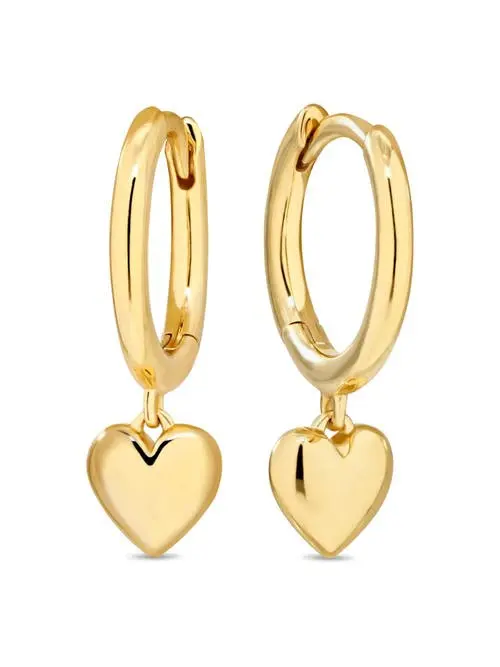 DEVATA Heart Hoop Earrings In Gold Plated Sterling Silver - Yellow Gold