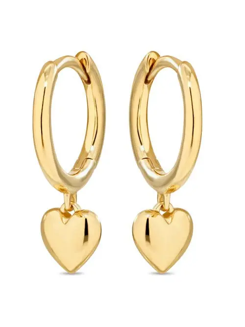 DEVATA Heart Hoop Earrings In Gold Plated Sterling Silver