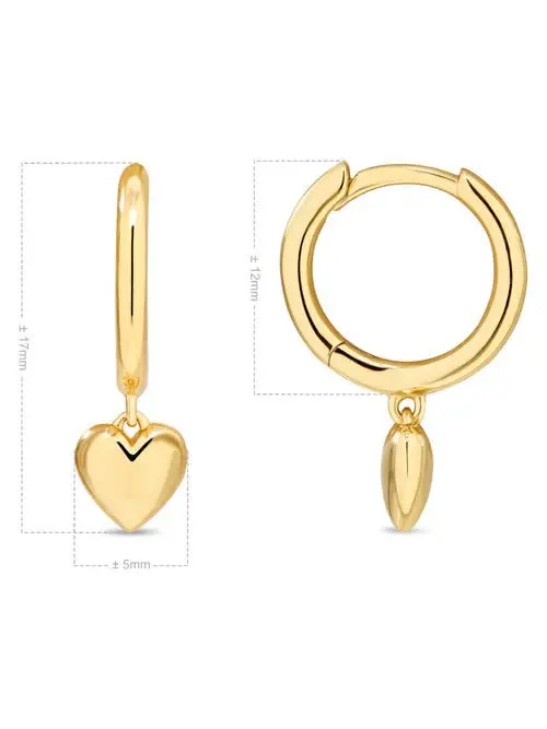 DEVATA Heart Hoop Earrings In Gold Plated Sterling Silver