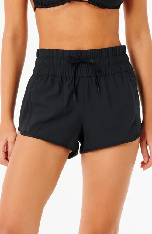 Rip Curl Smocked High Waist Drawstring Shorts - Black