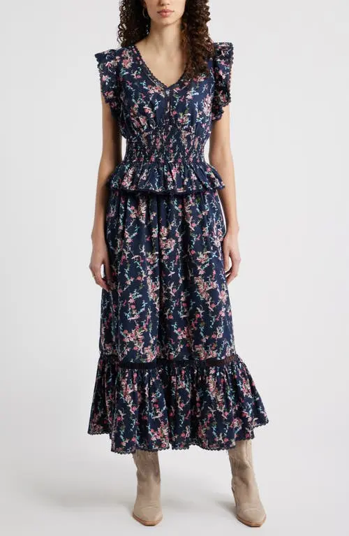 Treasure & Bond Floral Flutter Sleeve Peplum Dress - Navy Lilibet Floral