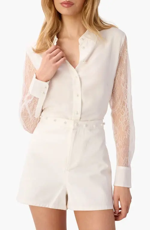 Cami Nyc Chelsey Lace Sleeve Silk Chiffon Button-up Shirt - White