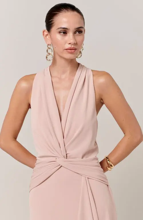 gap drop-waist mixed media midi dress Halter Neckline Satin Midi Dress with Tulip Hem main image 1