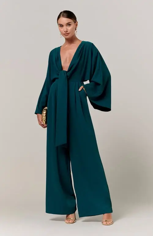 SAVEL Wide-leg Plunge Neckline Jumpsuit - Teal