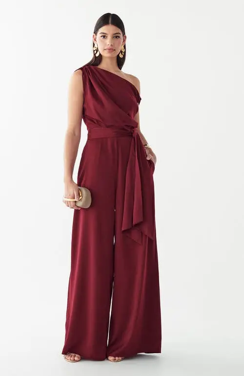 WILLA Asymmetrical Draped Wide-leg Jumpsuit - Burgundy