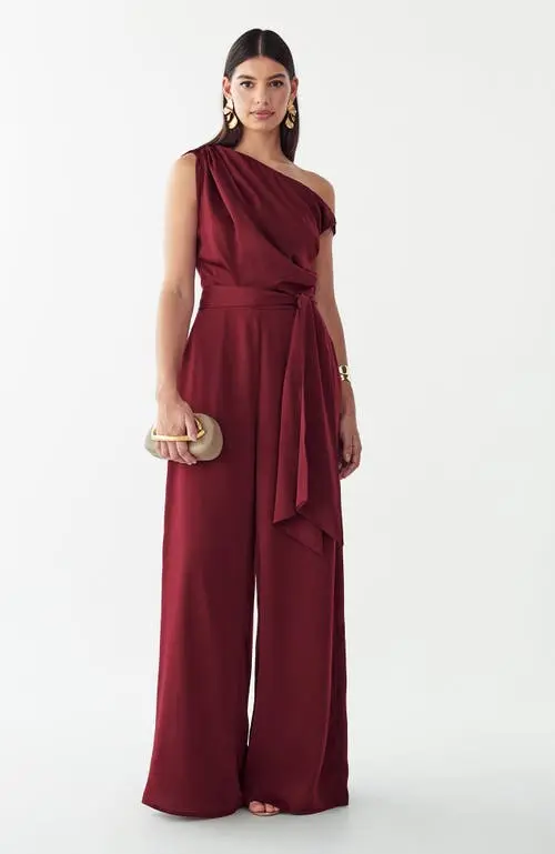 WILLA Asymmetrical Draped Wide-leg Jumpsuit - Burgundy