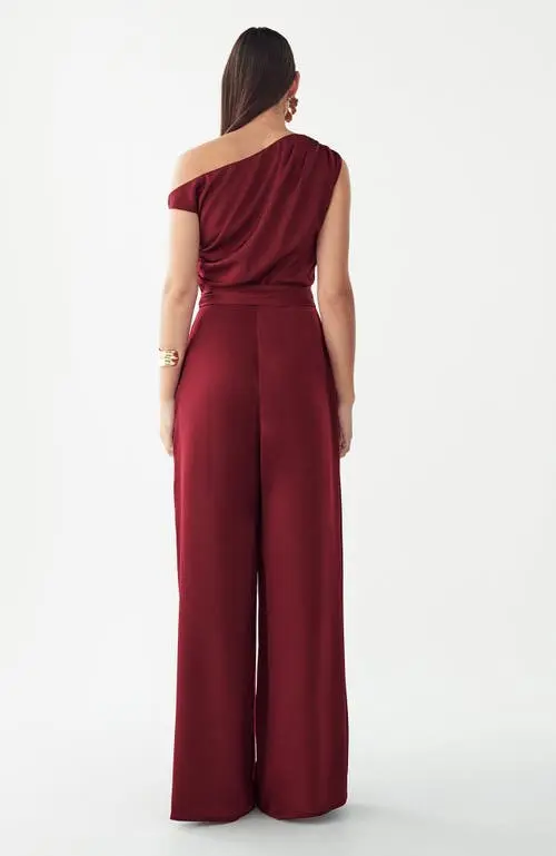 WILLA Asymmetrical Draped Wide-leg Jumpsuit - Burgundy