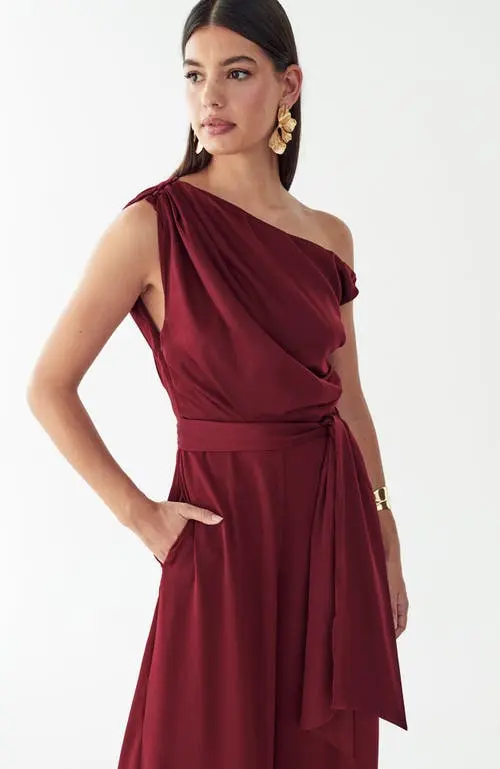 WILLA Asymmetrical Draped Wide-leg Jumpsuit - Burgundy