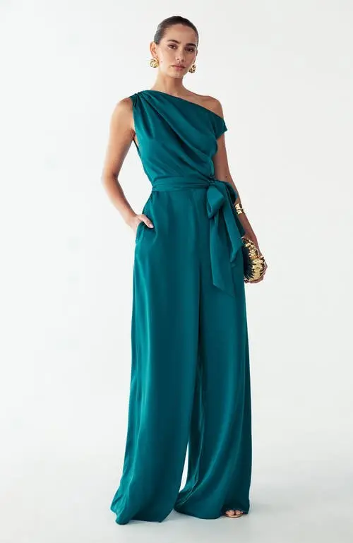 WILLA Asymmetrical Draped Wide-leg Jumpsuit