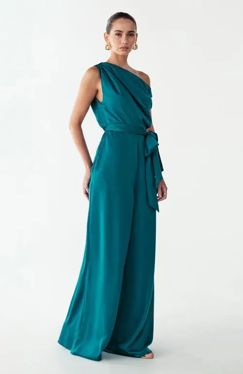 WILLA Asymmetrical Draped Wide-leg Jumpsuit