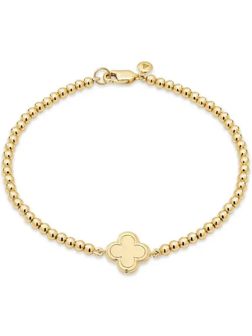 DEVATA Clover Beaded Ball Bracelet In Gold Plated Sterling Silver - Yellow Gold