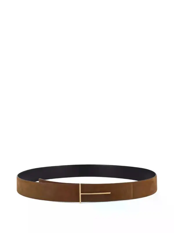 TOM FORD T-buckle Suede Belt - Neutrals