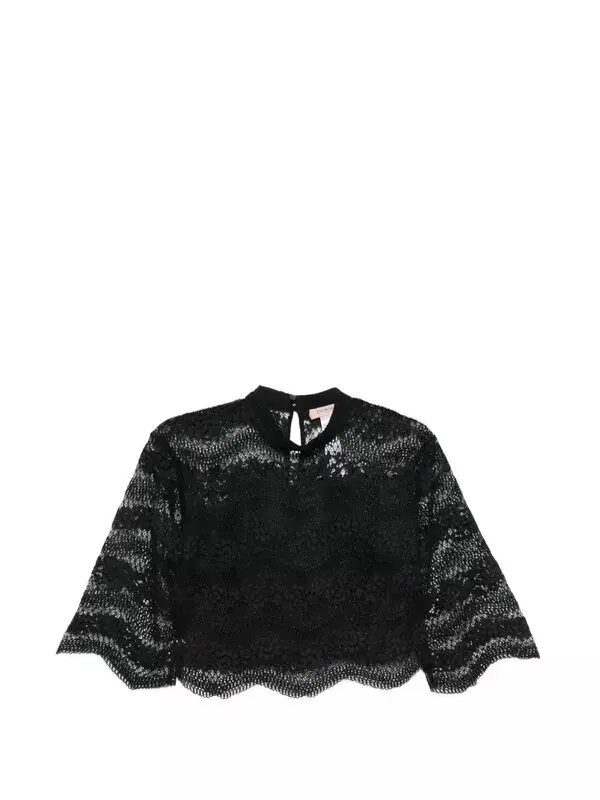 TWINSET Lace Blouse With Scalloped Hem - Black