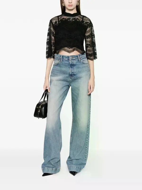 TWINSET Lace Blouse With Scalloped Hem - Black