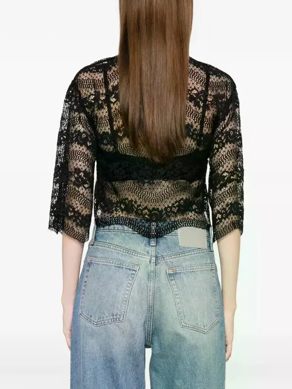 TWINSET Lace Blouse With Scalloped Hem - Black