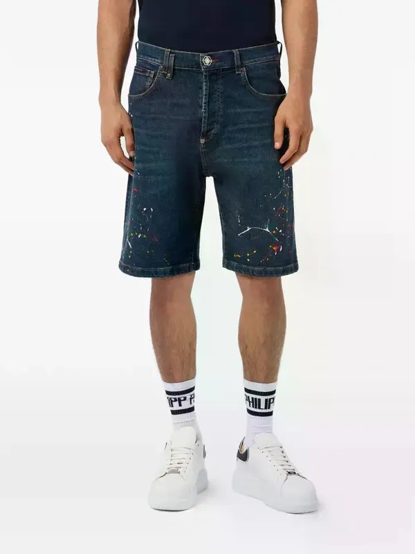 Philipp Plein Paint-splatter-effect Denim Shorts