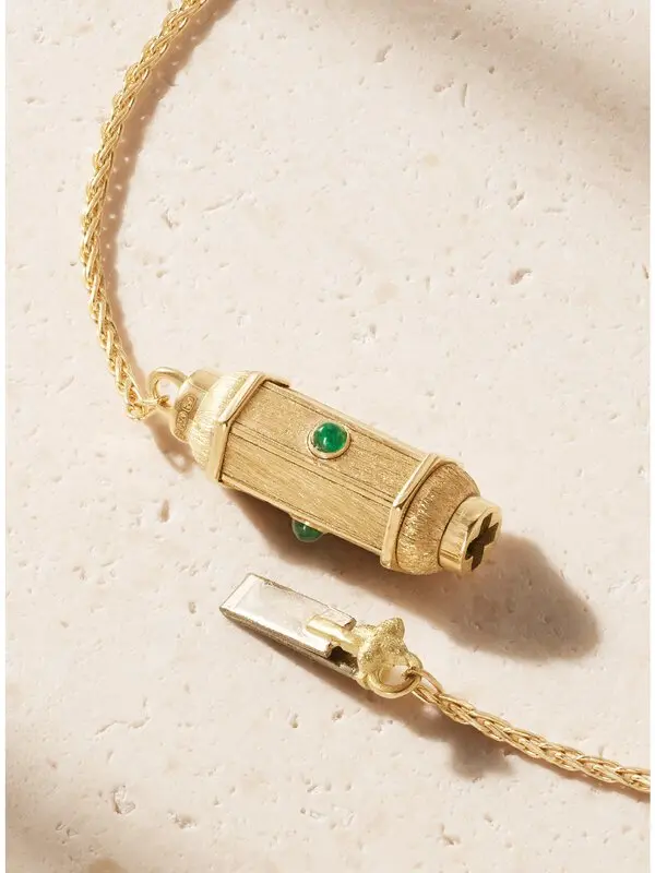 MARIE LICHTENBERG Micro Coco Locket Emerald Necklace - Gold