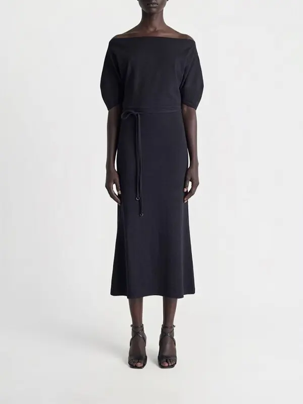 LEMAIRE Midi Sheath Dress In Cotton And Linen Blend - Blue
