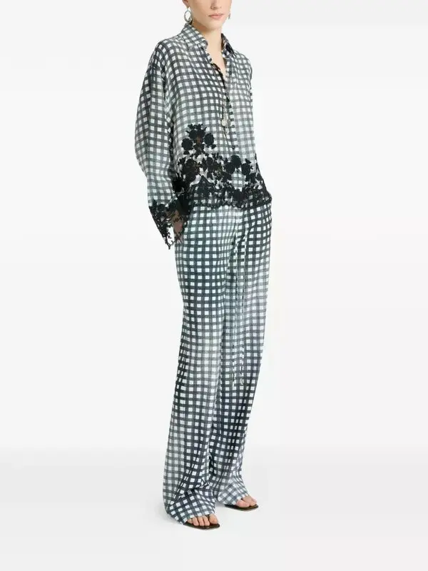 Ermanno Scervino Gingham Viscose Trousers - Black