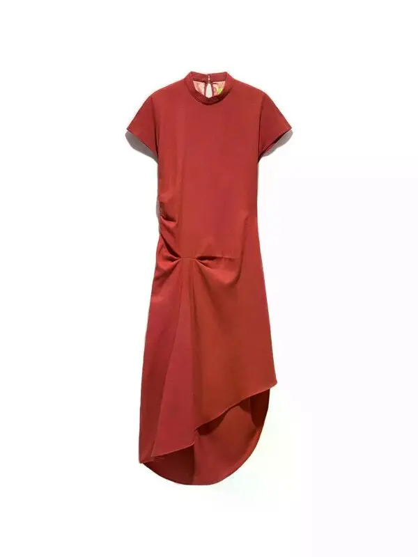 Shanghai Tang Gathered Asymmetric Dress - Red