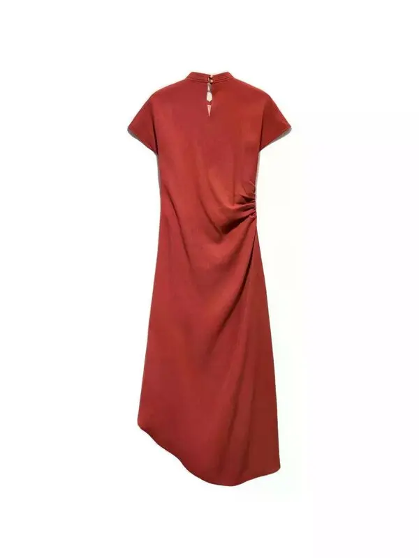 Shanghai Tang Gathered Asymmetric Dress - Red