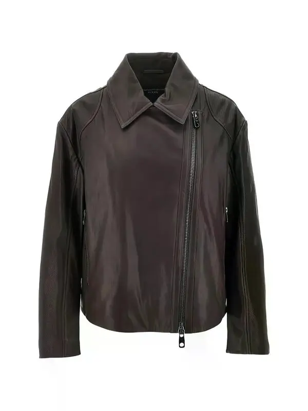 Emporio Armani Leather Jacket With Asymmetric Zipper