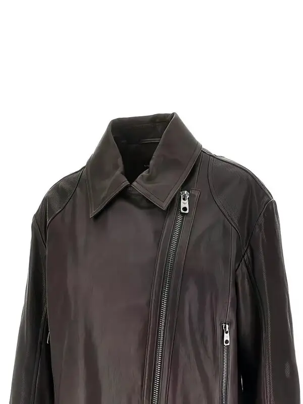 Emporio Armani Leather Jacket With Asymmetric Zipper