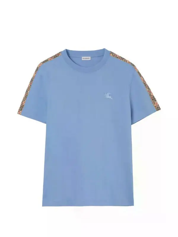 Burberry Check Trim Cotton T-shirt - Blue