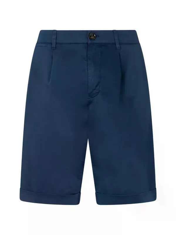MOORER Pleated Shorts With Cuffed Hem - Blue