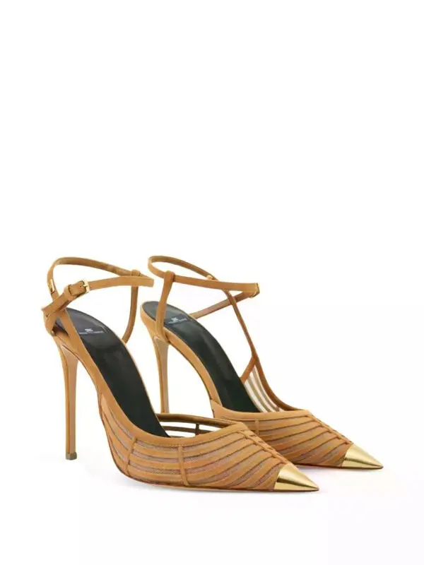 Elisabetta Franchi Suede Point-toe Pumps With Striped Pattern And Tulle Inserts