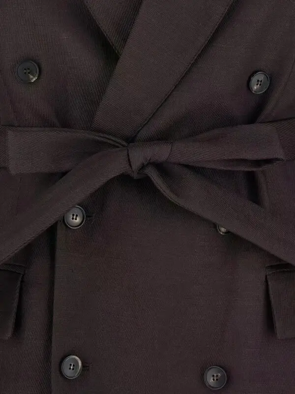 TELA Double-breasted Belted Blazer - Brown
