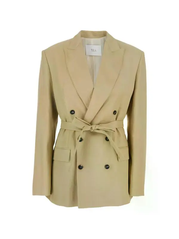 TELA Belted Double-breasted Blazer - Neutrals