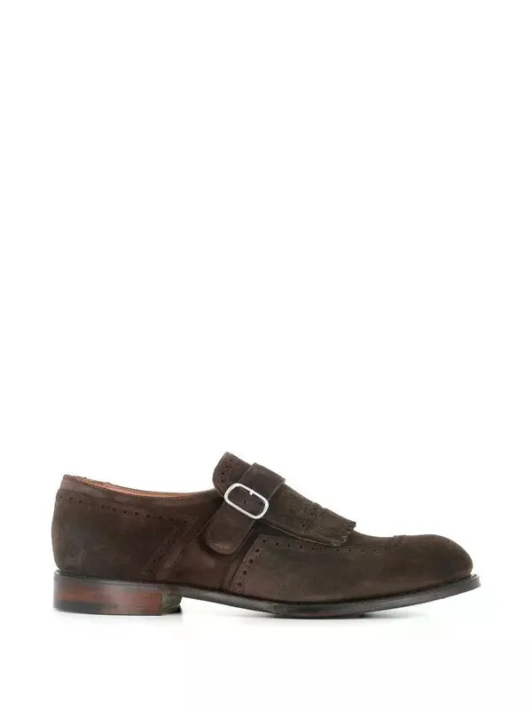 CHEANEY Suede Buckled Monk Shoes - Brown