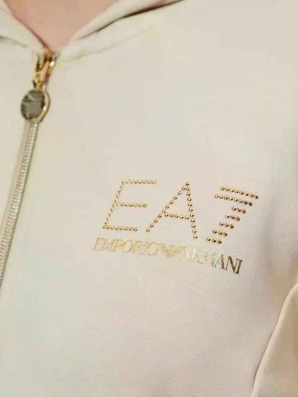EA7 Zip-up Hoodie With Logo Detail - Neutrals