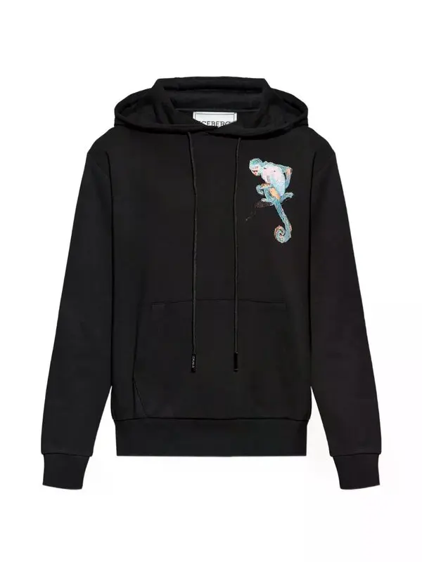 Iceberg Drawstring Graphic Hooded Sweatshirt - Black