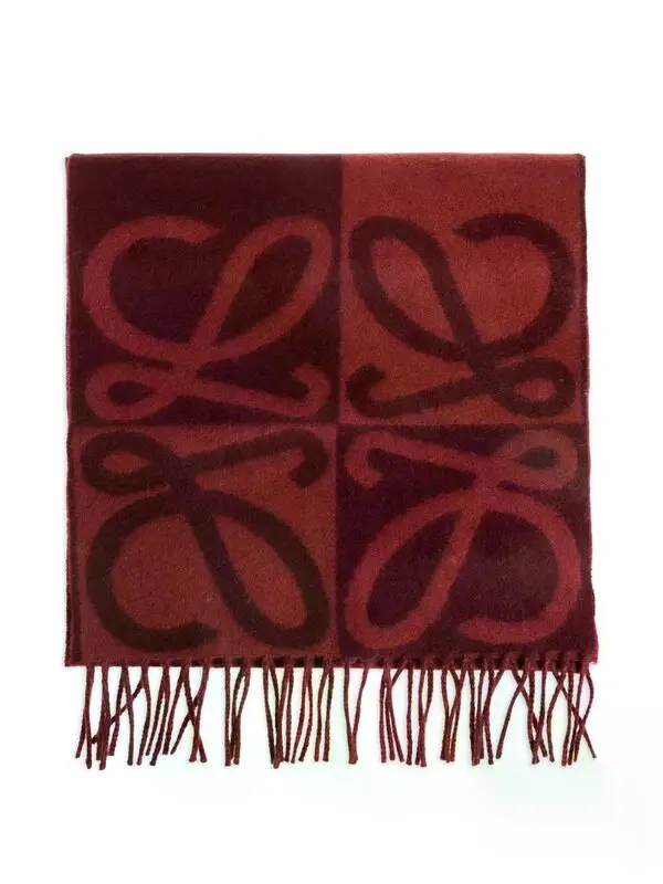 Loewe Fringed-edge Logo-pattern Scarf - Red
