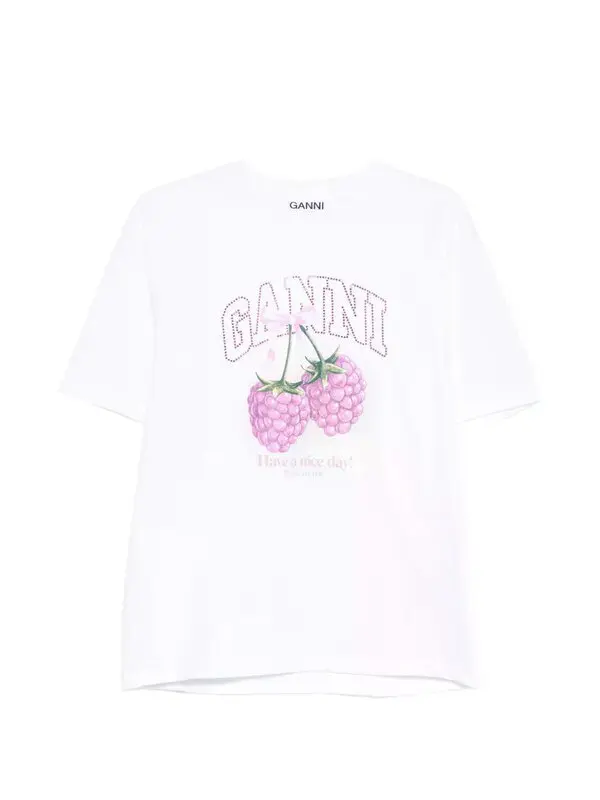 GANNI Raspberry Graphic T-shirt - White