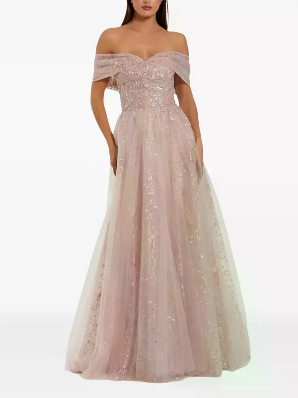 Mac Duggal Tulle-embroidered Maxi Dress