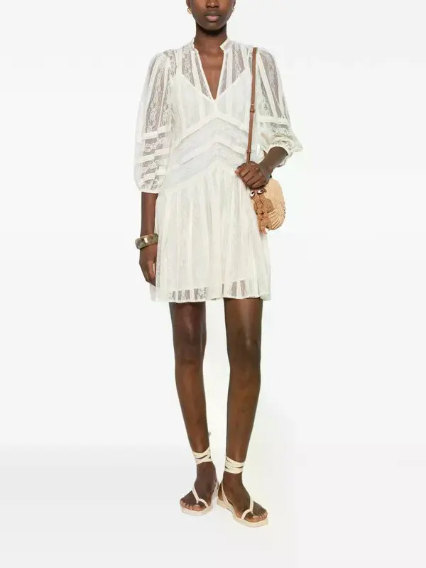 TWINSET Short Striped Lace Dress - Neutrals